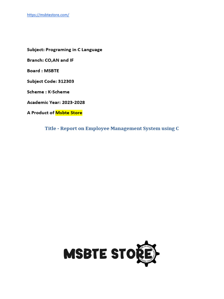 PIC Report On Employee Management System Using C PIC 7th Micro Project 312303 Msbte Store | PDF ...