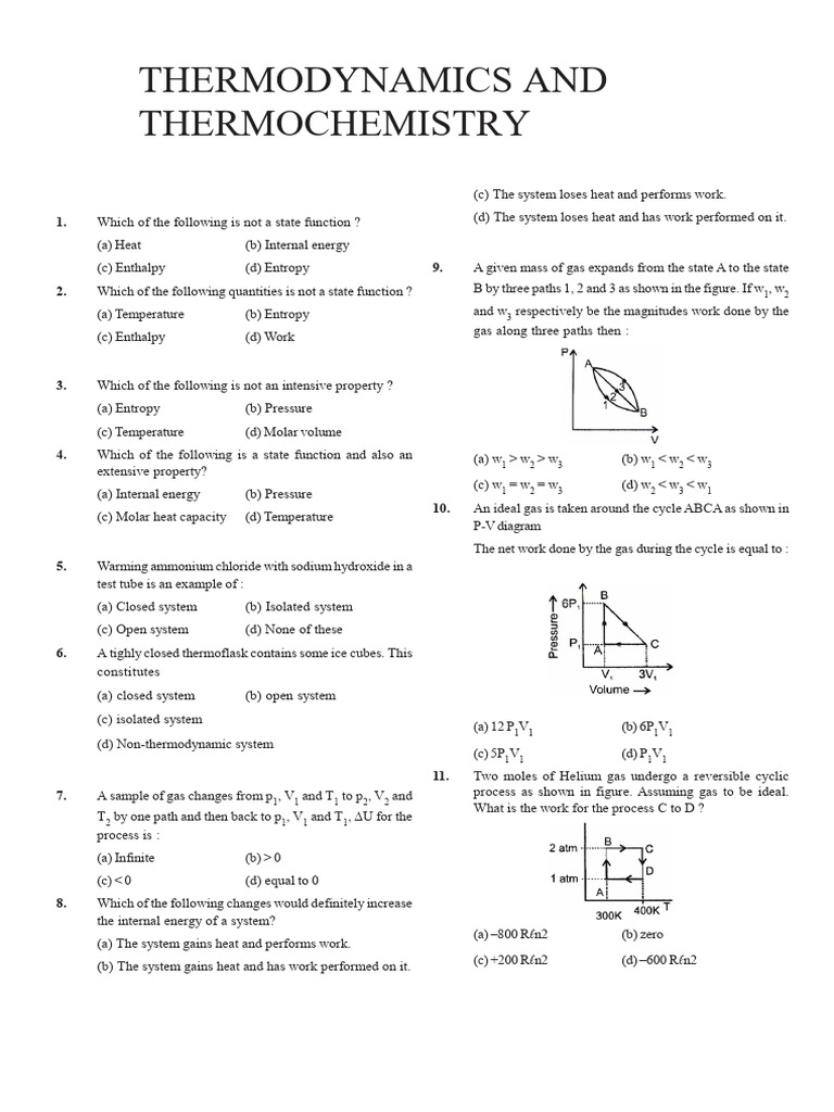Thermodynamics PRACTICE SHEET | PDF