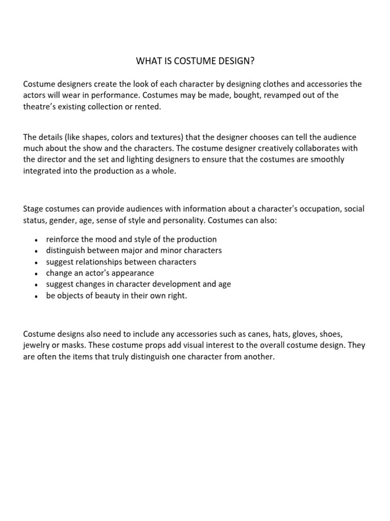 Costume Design Process Overview | PDF | Costume Design | Costume
