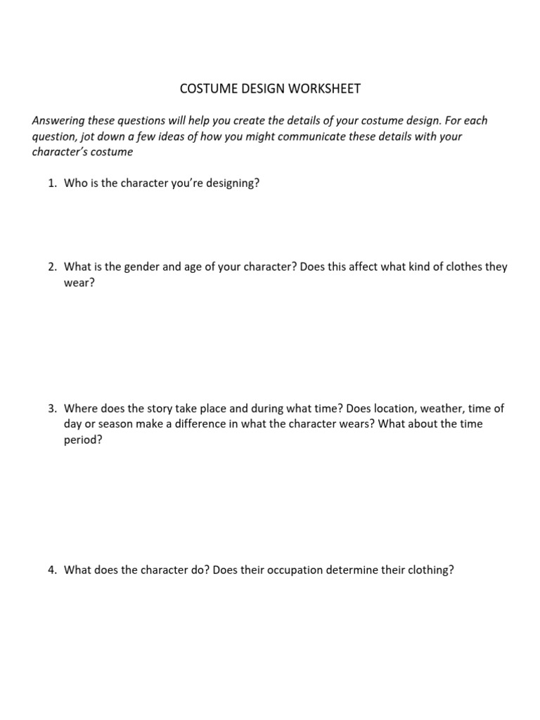 Costume Design Worksheet | PDF