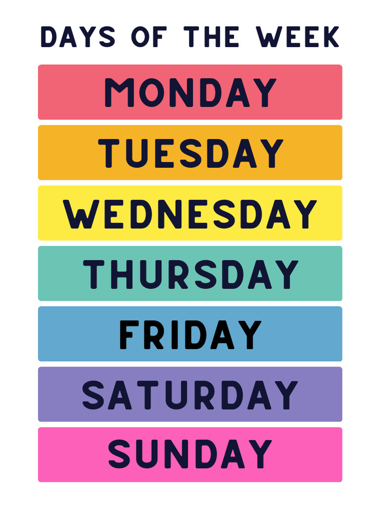 Days of The Week Poster in Colorful Simple Style | PDF