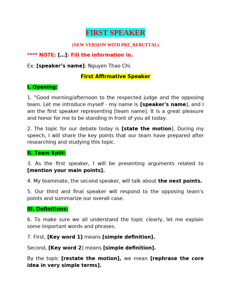 First Negative Speaker Debate Template | PDF | Reason | Argument