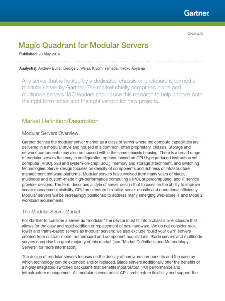Magic Quadrant for Modular Servers 2016 | PDF | Scalability | Supercomputer