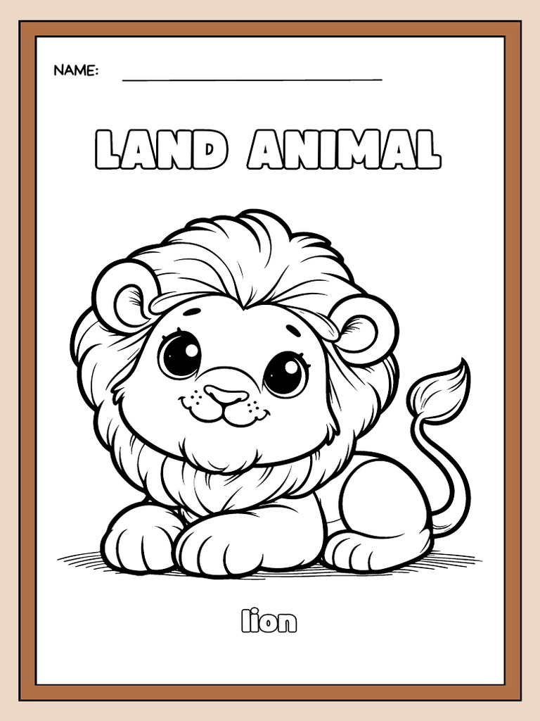 Land Animals Coloring Activity Worksheet in Brown and Black Cute ...