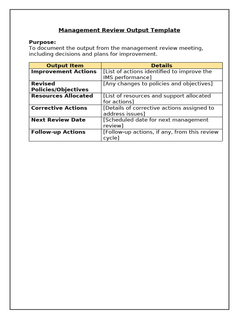 Management Review Output Template | PDF