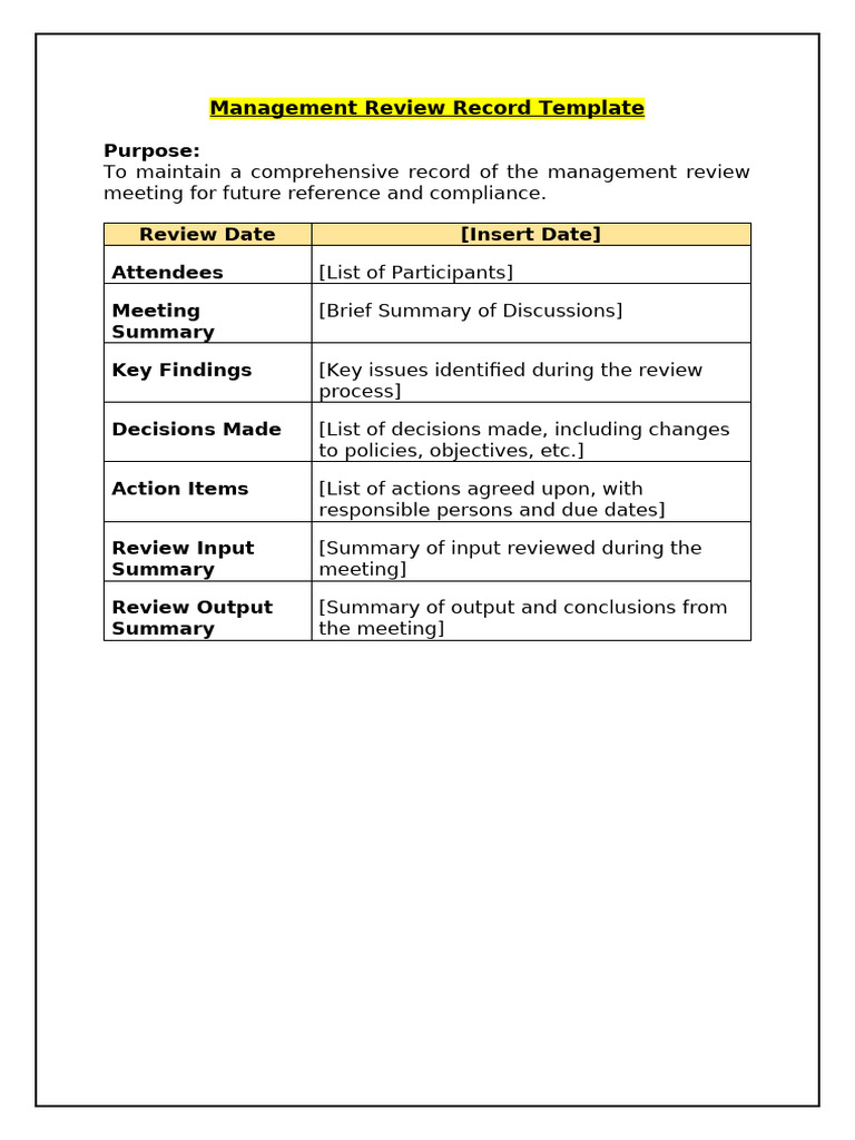 Management Review Record Template | PDF