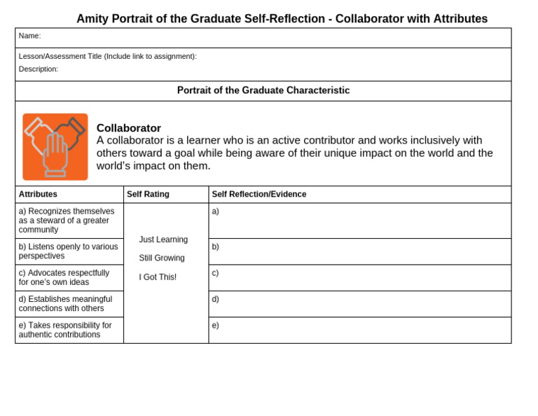 Amity Graduate Self-Reflection: Collaborator | PDF
