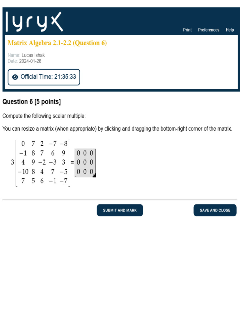 Matrix Algebra 2.1-2.2 (Question 6) Lyryx Learning Inc | PDF