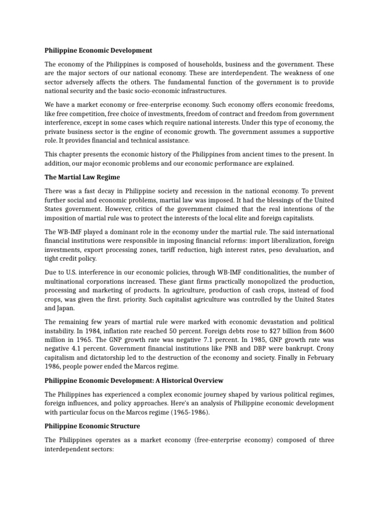 Philippine Economic Development Overview | PDF | Philippines | Recession