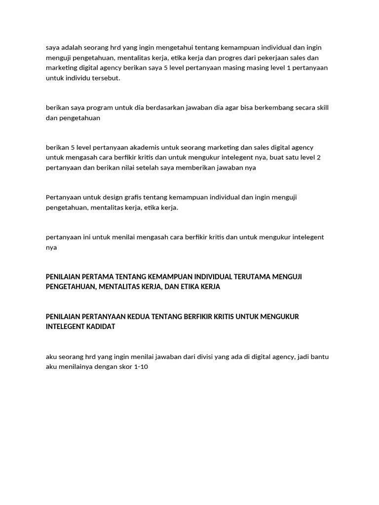 Penilaian Kemampuan HRD untuk Digital Agency | PDF