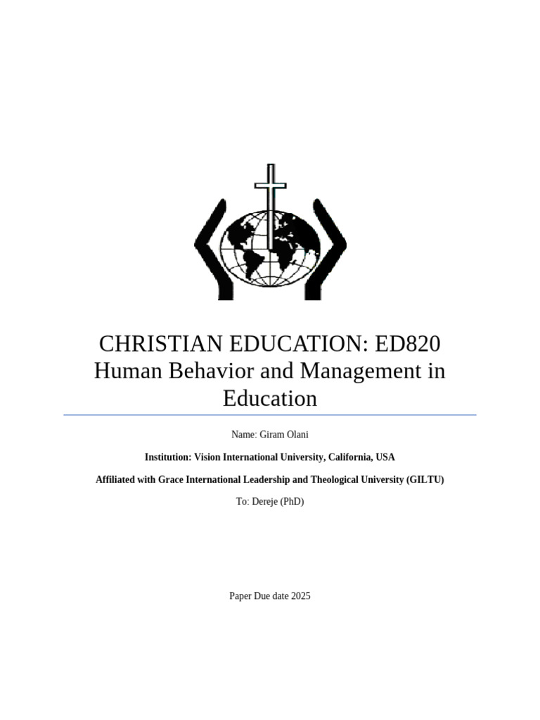 CHRISTIAN EDUCATION Human Behavior and Management in Education | PDF ...