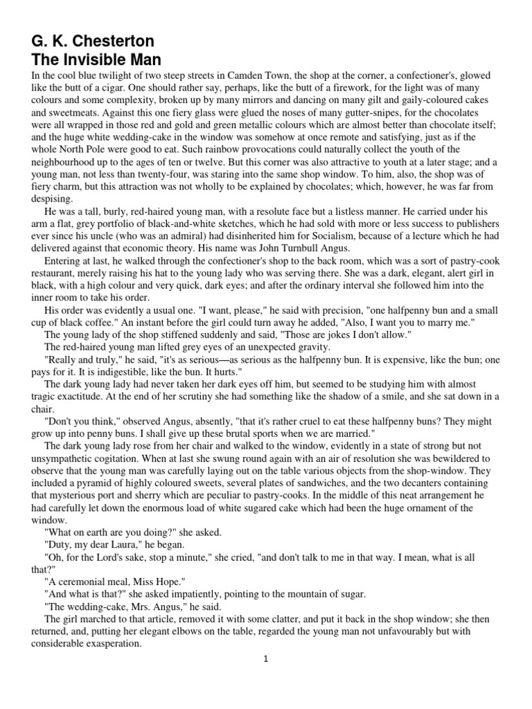 Chesterton's "The Invisible Man" Analysis | PDF