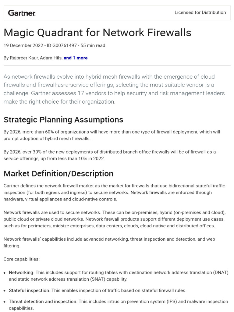 Gartner 2022 Firewall Magic Quadrant | PDF | Cloud Computing | Firewall ...