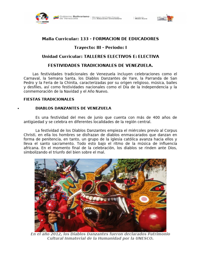 Festividades y Tradiciones de Venezuela | PDF | Maíz | Carnaval
