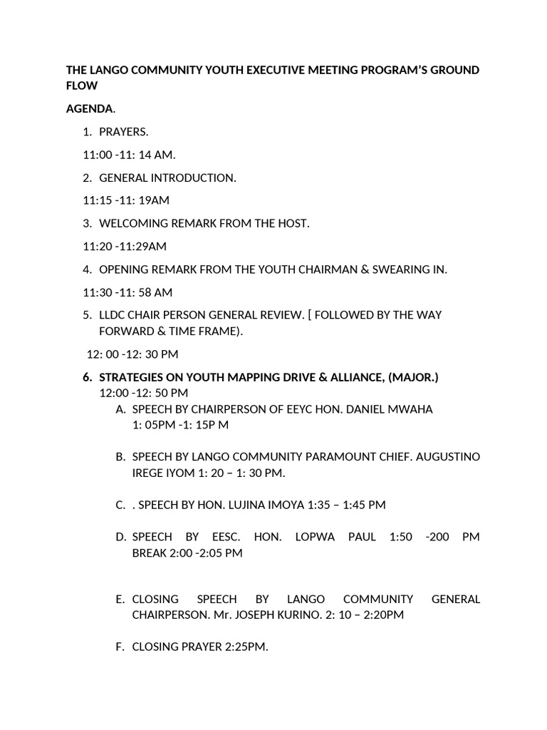 Lango Community Youth Meeting Agenda | PDF