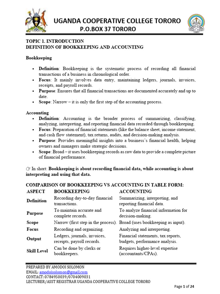 Bookkeeping vs Accounting Explained | PDF | Debits And Credits ...