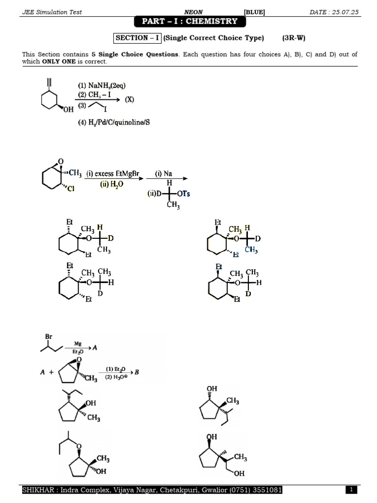 PCM Test Paper (Blue) (With Answers) 25.07.25 | PDF | Sphere | Electric ...