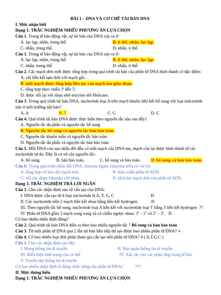 1. Bài 1. Dna Và Cơ Chế Tái Bản Dna -Kntt | PDF
