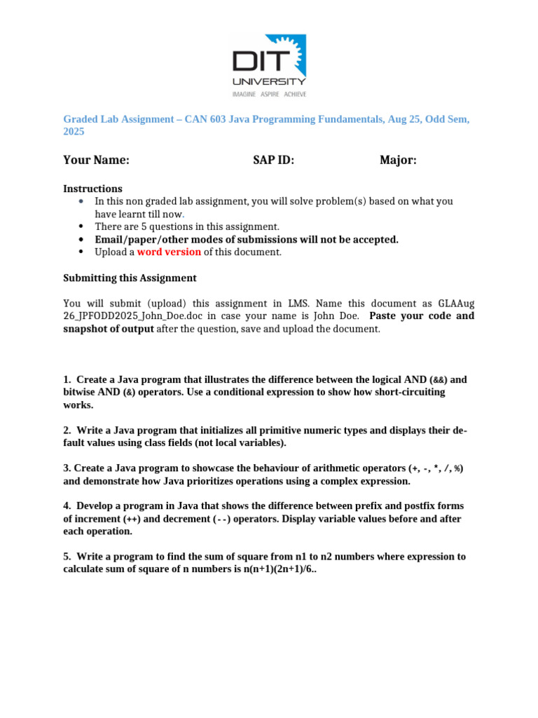 NonGraded Lab 1 Assignment | PDF