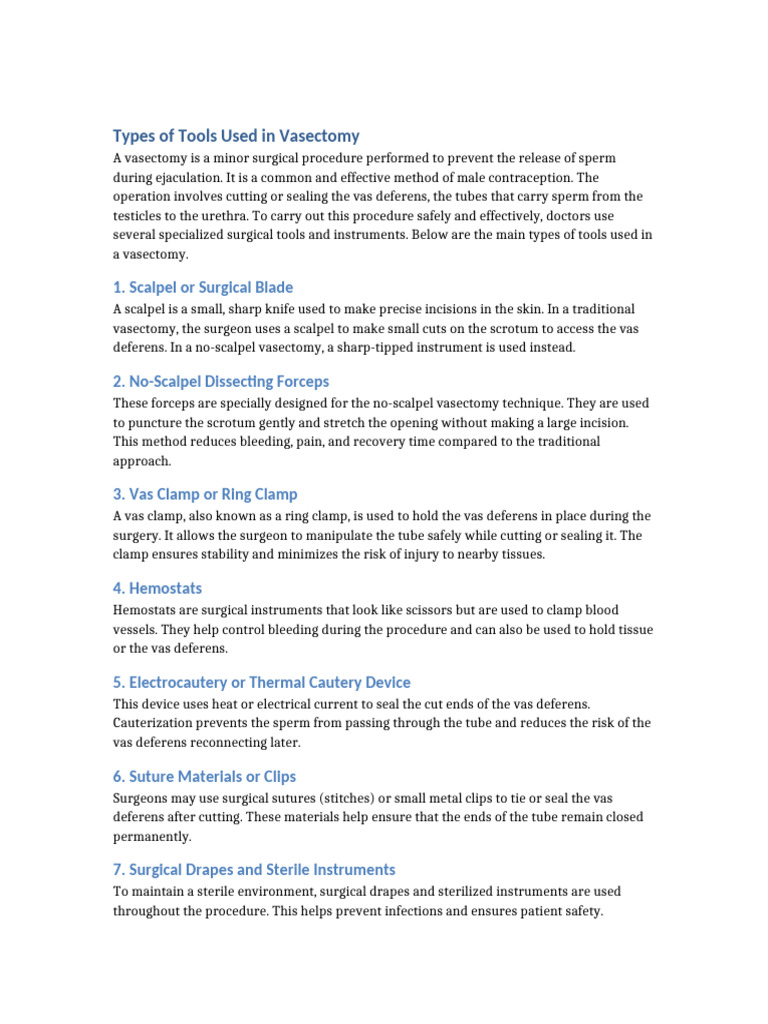 Types of Tools Used in Vasectomy | PDF | Surgery | Surgical Specialties