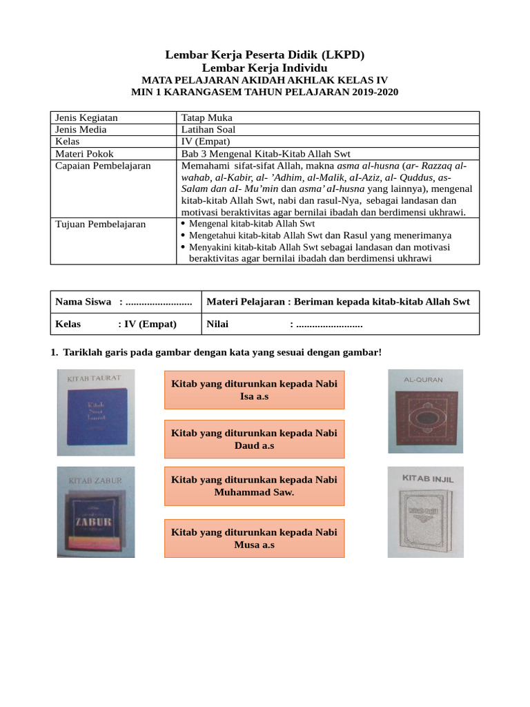 LKPD Mengenal Kitab-Kitab Allah Swt-1 | PDF