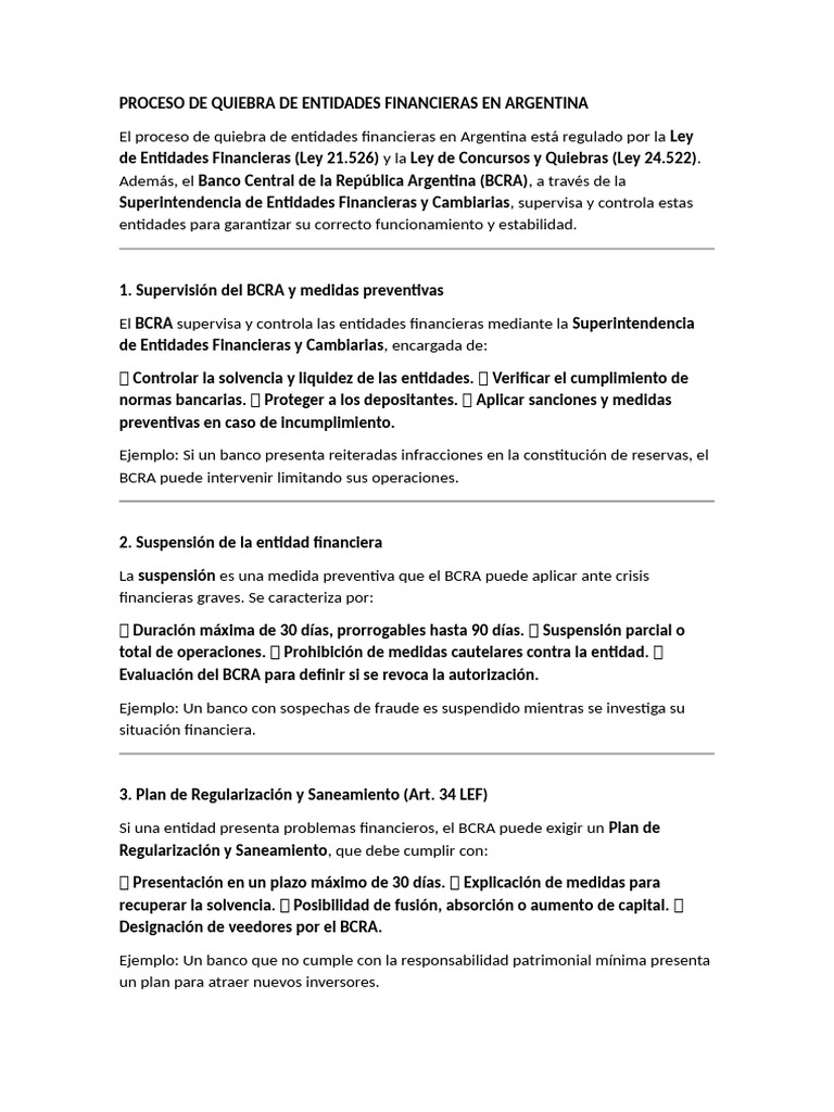 PROCESO DE QUIEBRA DE ENTIDADES FINANCIERAS EN ARGENTIN1 (Recuperado ...