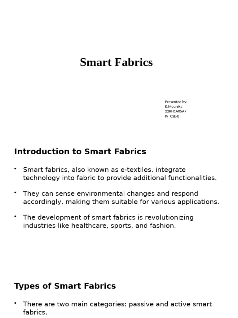 Smart Fabrics | PDF | E Textiles | Textiles