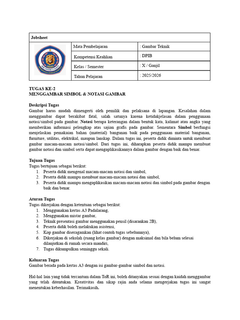 Jobsheet Gambar Teknik - Simbol Dan Notasi | PDF