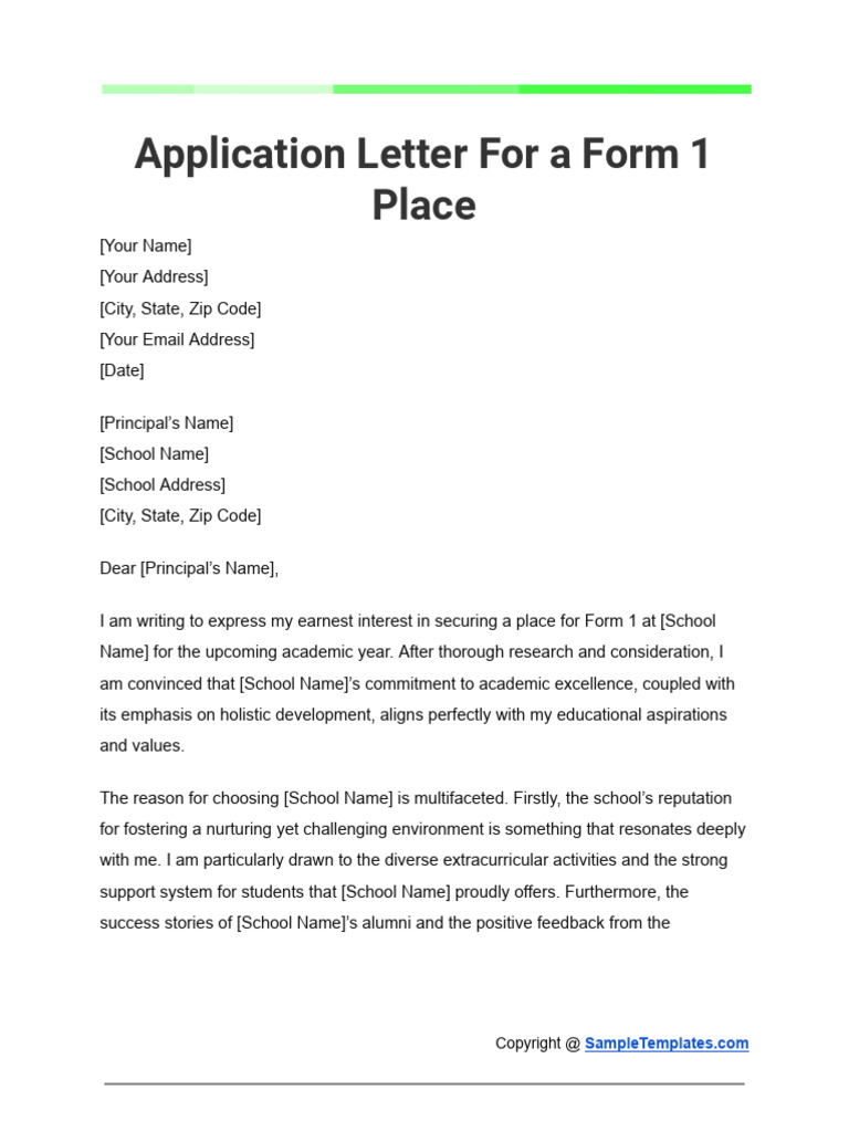 Application Letter For A Form 1 Place | PDF | Social Psychology