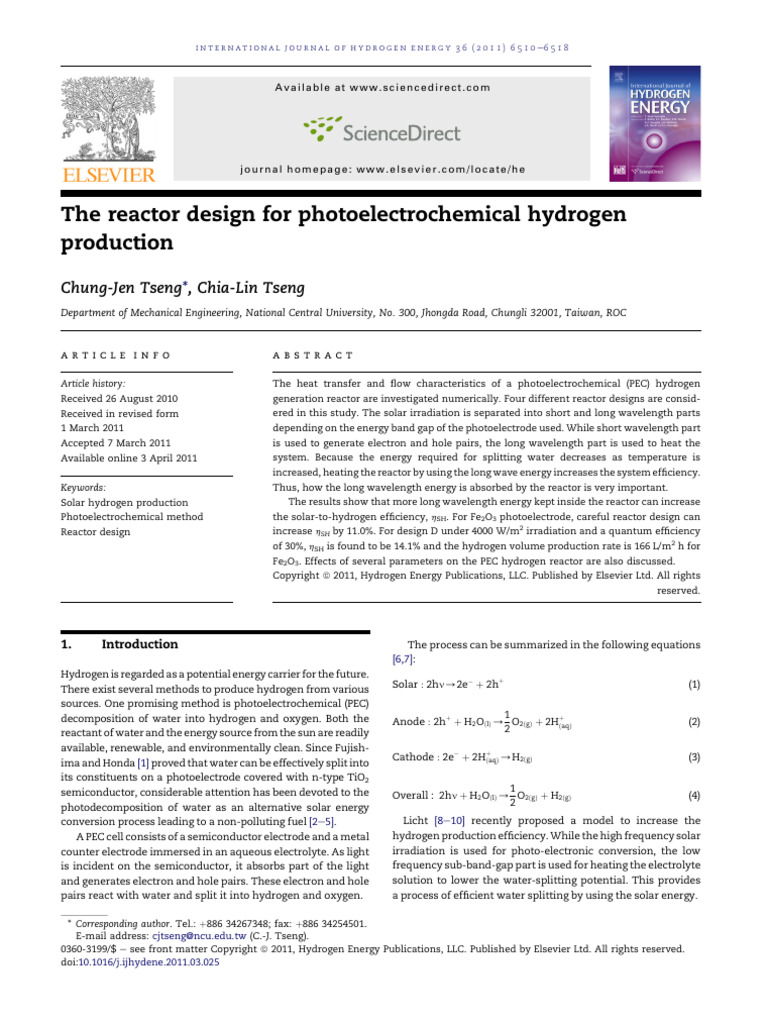 Reactor Design for PEC Hydrogen Production | PDF | Thermal Insulation ...