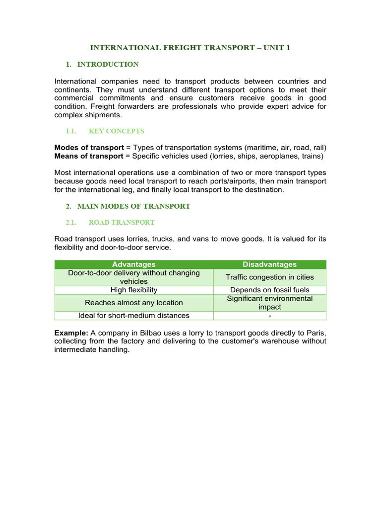 International Freight Transport - Unit 1 | PDF | Transport | European Union