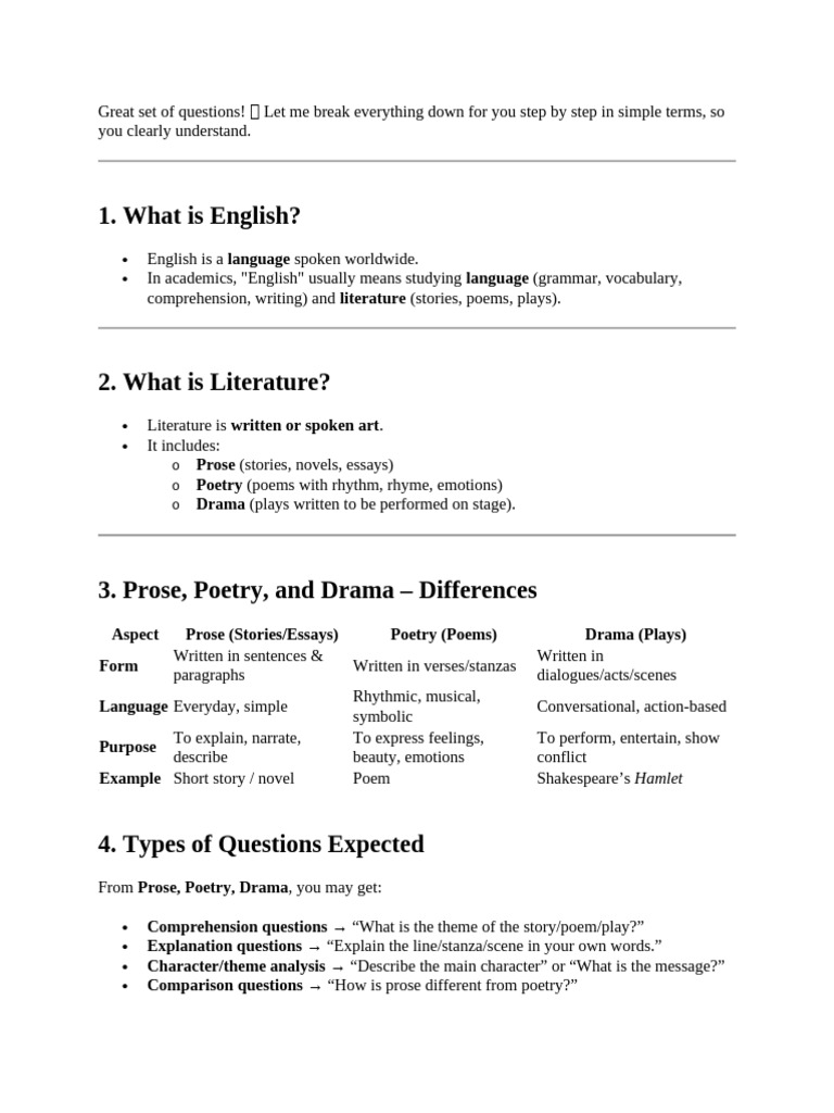 Understanding English Literature Questions | PDF | Poetry | Reading ...