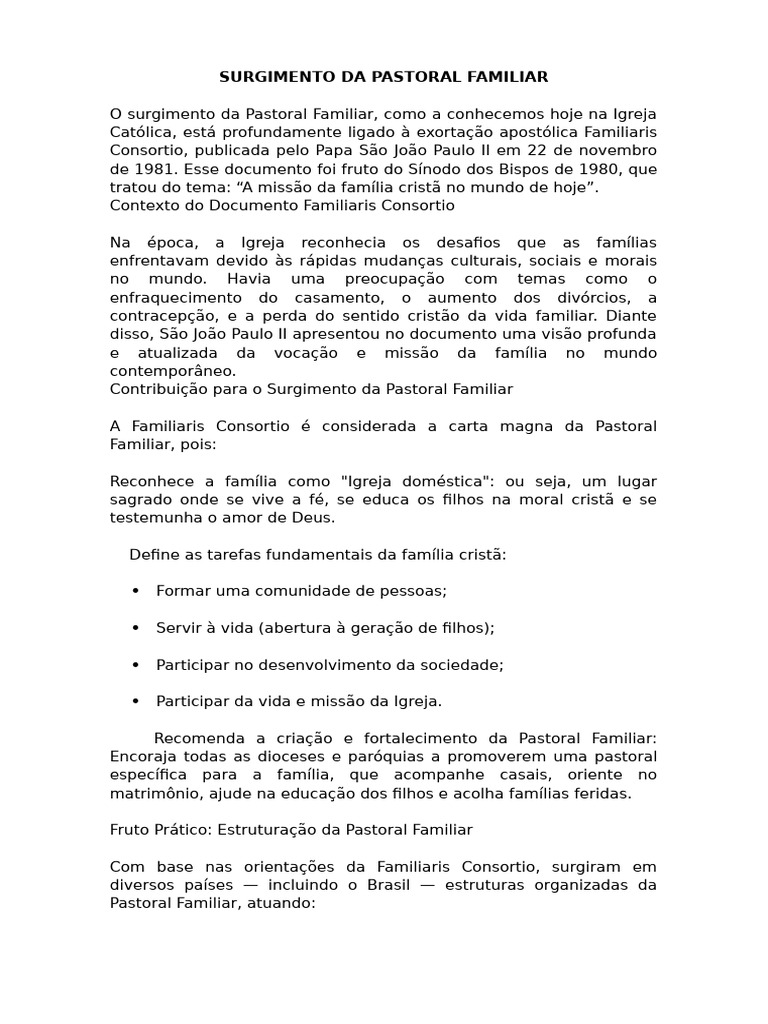 Surgimento da Pastoral Familiar | PDF | Família | Missão cristã