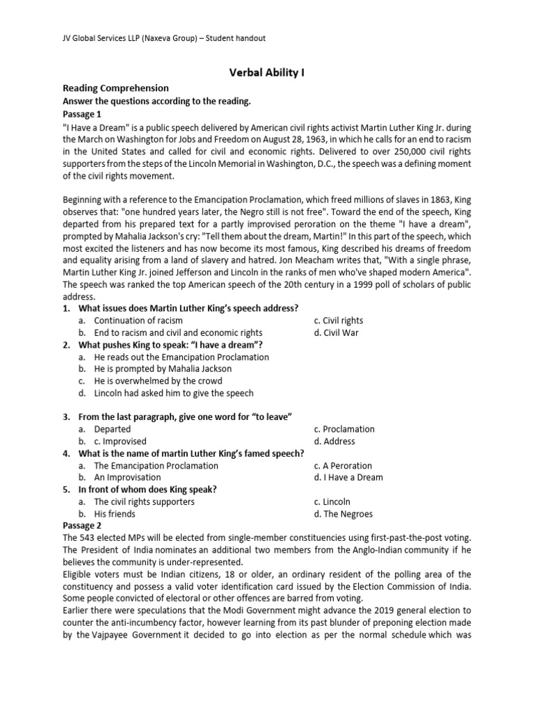Verbal Ability I - Reading Comprehension - Naxeva | PDF | Himalayas ...