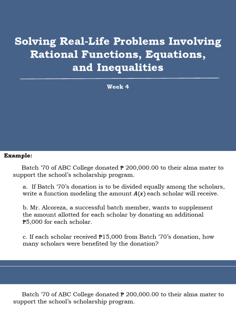 Solving Real Life Problems Involving Rational Functions Equations | PDF | Mathematics ...