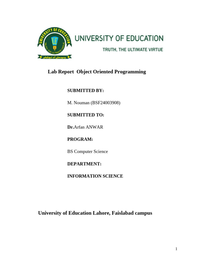 Oops Lab Report M. Nouman | PDF | Method (Computer Programming) | Class (Computer Programming)