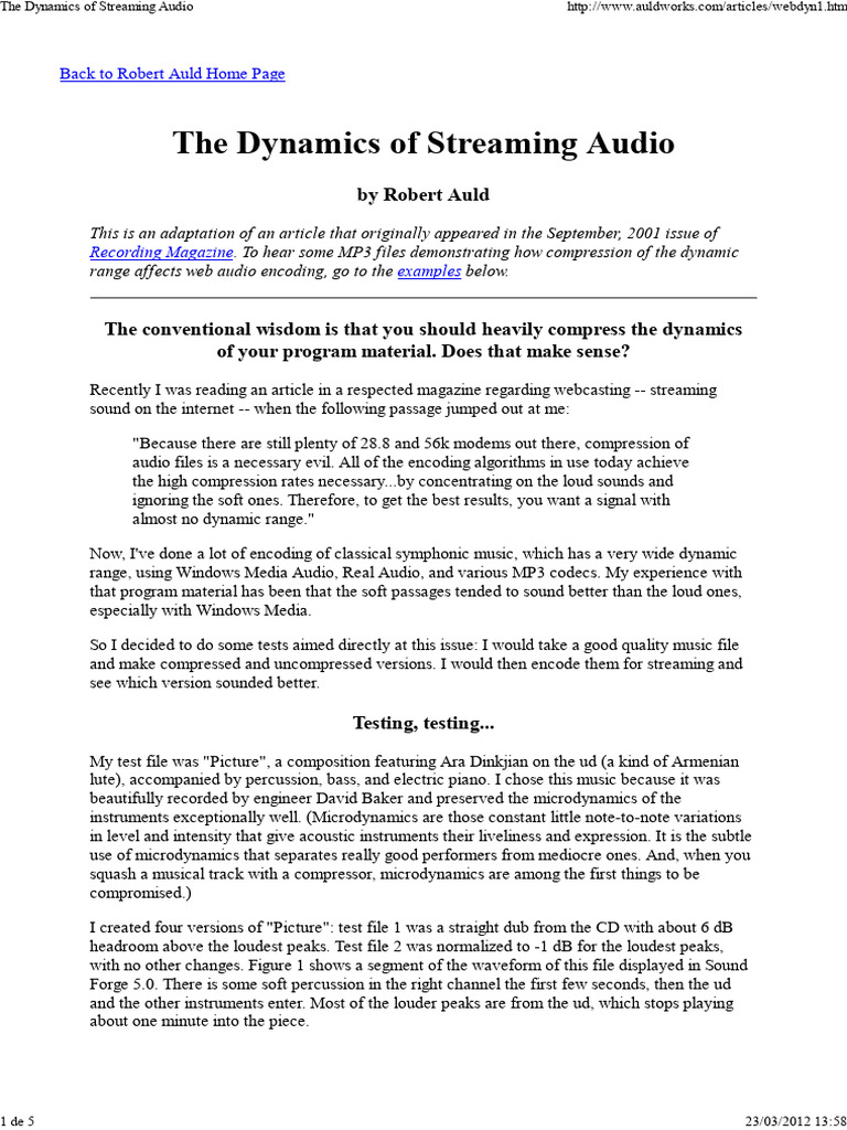The Dynamics of Streaming Audio | PDF | Data Compression | Codec