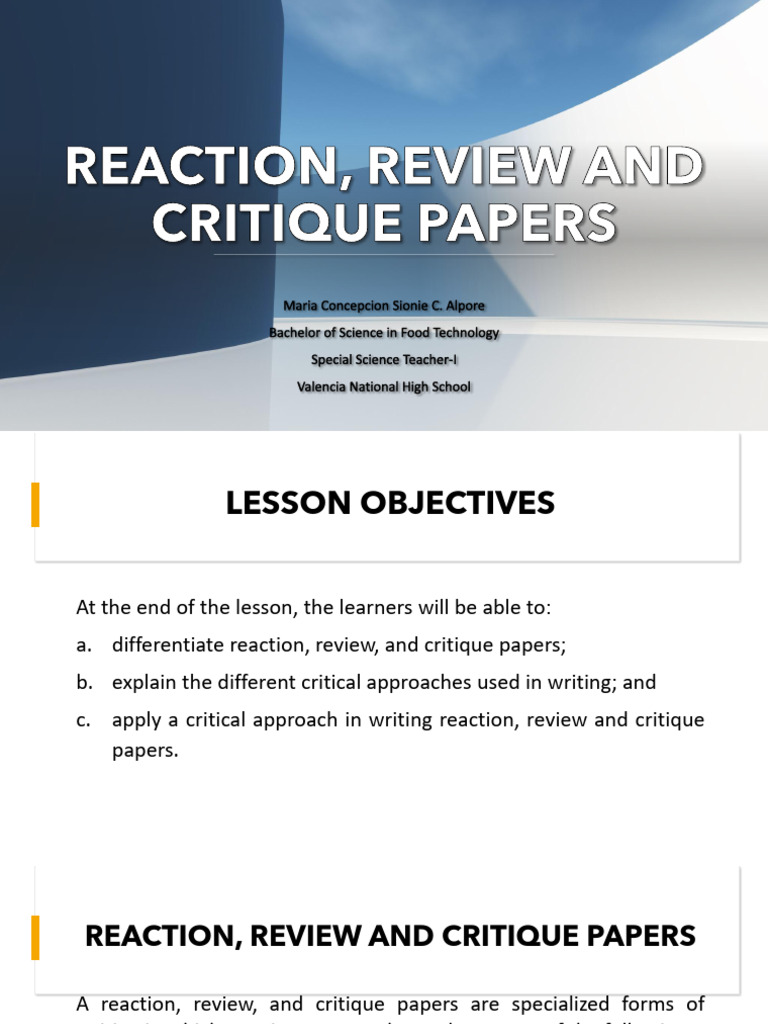 Understanding Reaction, Review, and Critique Papers | PDF | Abstract ...