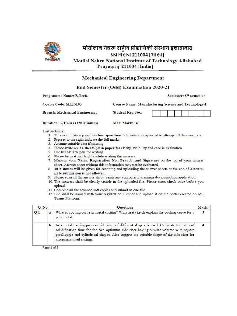 Scan Question Paper - End Exam MST I | PDF