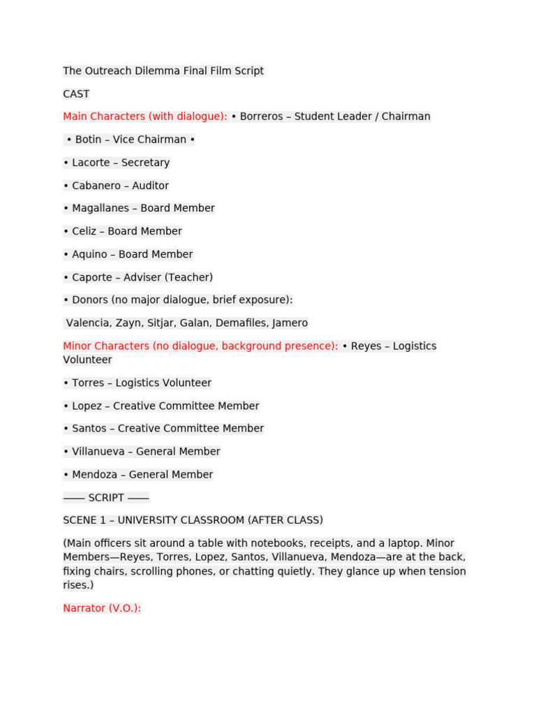 The Outreach Dilemma Final Film Script - 080559 | PDF