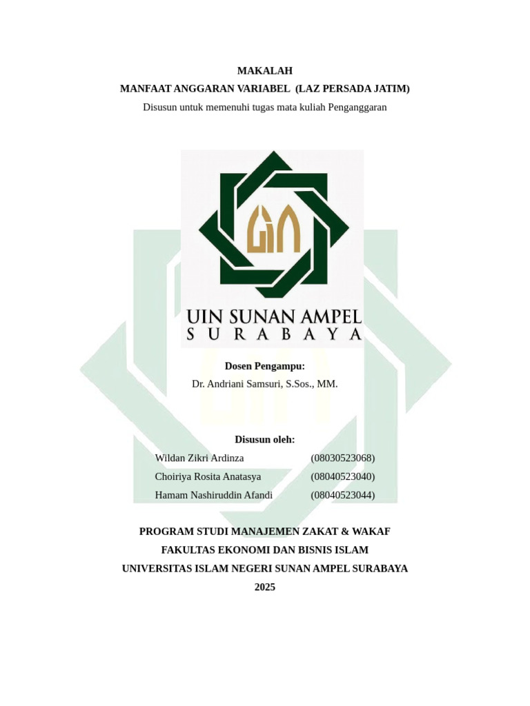 Manfaat Anggaran Variabel di LAZ Jatim | PDF