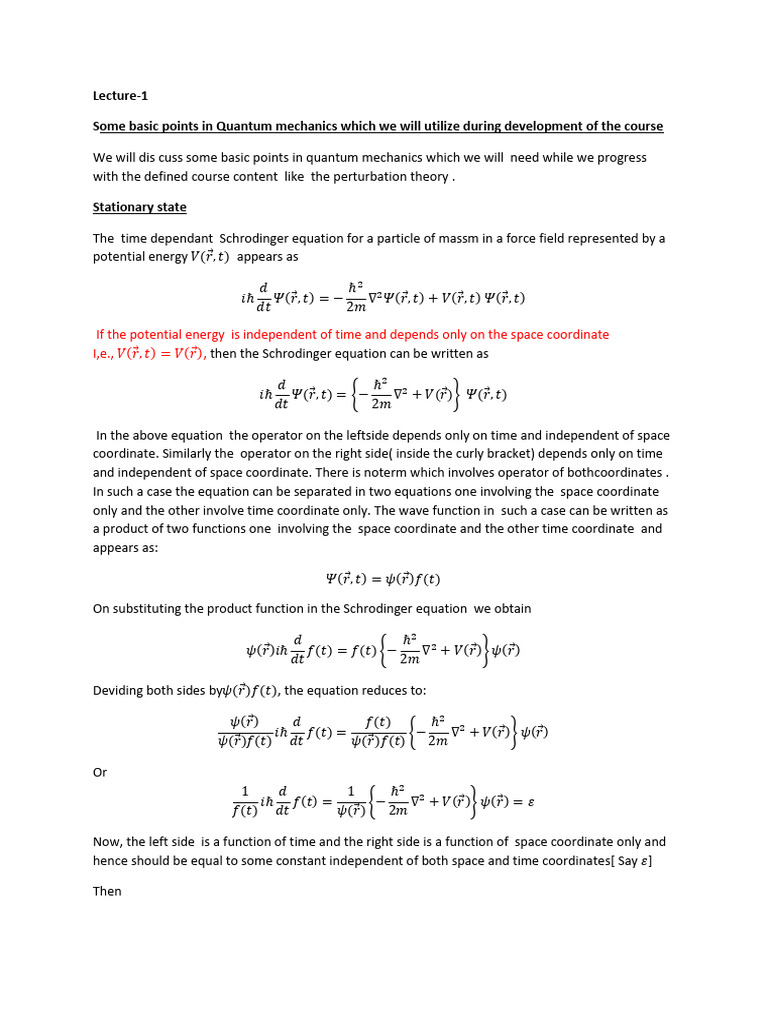 Quantum Lecture 1 - Basic Concepts | PDF | Applied And Interdisciplinary Physics | Functions And ...