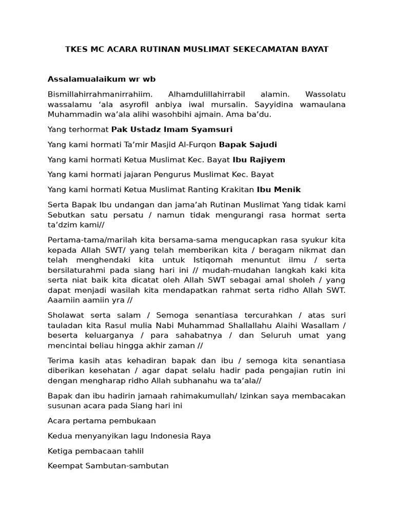 Teks MC Rutinan Muslimat | PDF