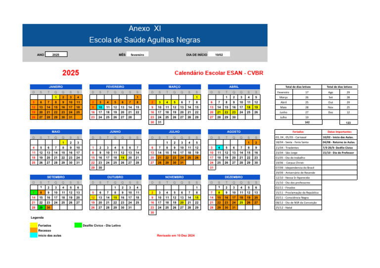 Calendário Escolar 2025 ESAN CVBR | PDF