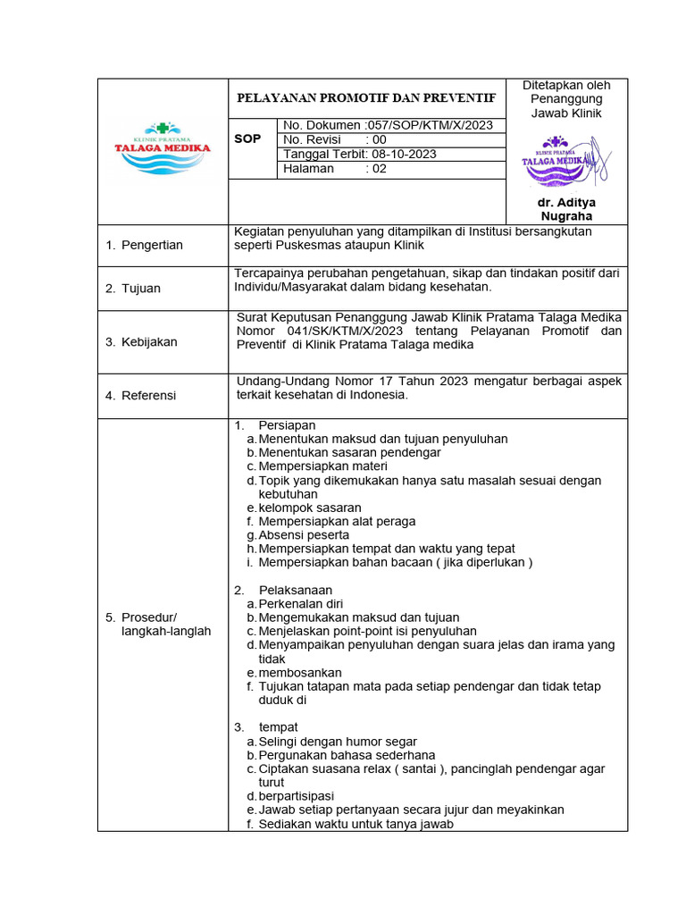 Sop Promotif Preventif | PDF