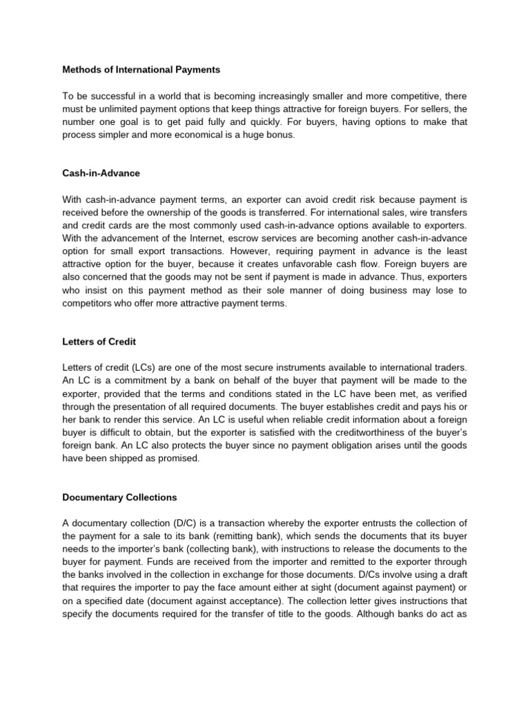 Methods of International Payments | PDF | Letter Of Credit | Economies