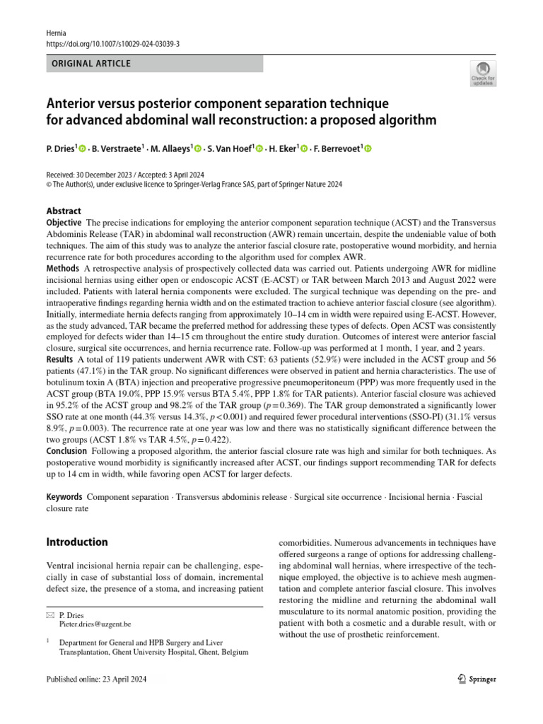 Anterior vs. Posterior Separation in Hernia Repair | PDF | Botulinum ...