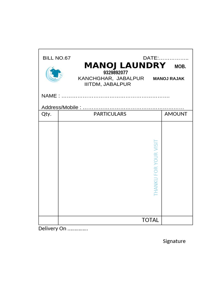 Bill Bool Manoj Laundry (1) | PDF