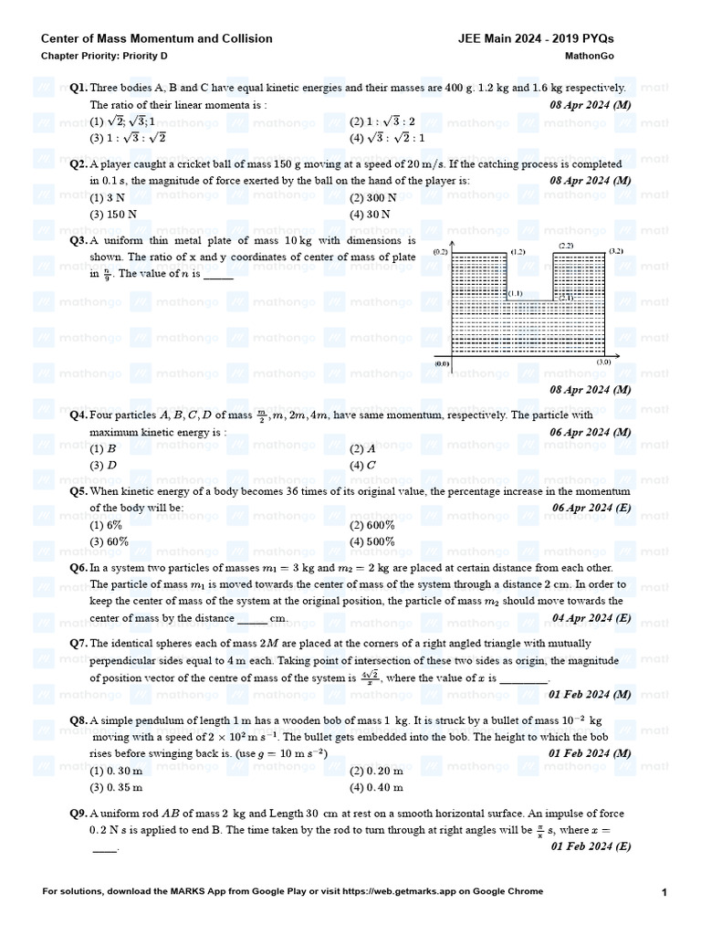 Center of Mass and Momentum Problems | PDF | Collision | Momentum