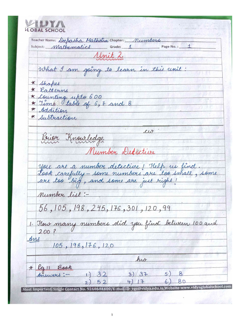 Grade 1 Unit 2 | PDF